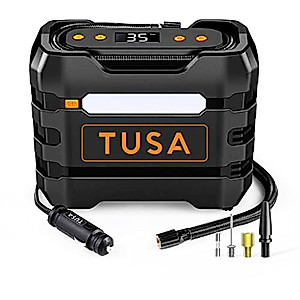 TUSA Tire Inflator Portable Air Compressor for Car - Air Pump Works continuously for up to 30 Minutes (up to 150 PSI with Emergency LED Light)
