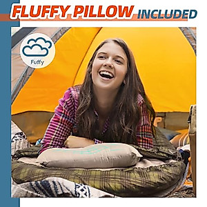 MEREZA Sleeping Bag for Adults Mens Kids with Pillow, Cold Weather XL Sleeping Bag with Compression Sack for All Season Camping Hiking Backpacking (Single -Plaid)