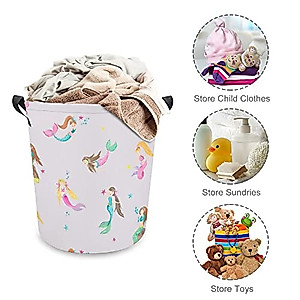Mermaid Large Laundry Basket Hamper Bag Washing with Handles for College Dorm Portable