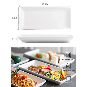 Porcelain Serving Platter Rectangular Plate/Tray for Party, 14-Inch Large White Microwave and Dishwasher Safe Set of 4