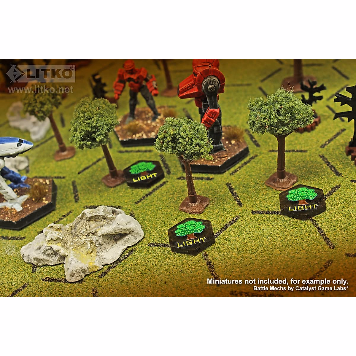 LITKO Premium Printed Mecha Battlefield Terrain Tokens | Compatible with BattleTech | Set of 10 (Light Woods)