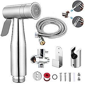 Handheld Bidet Sprayer for Toilet, Soosi Dual Mode Spray Head (Jet/Soft) Baby Cloth Diaper Sprayer Bidet for Toilet Stainless Steel Bathroom Hand Held Muslim Shattaf Kit Brass T-Adaptor 47 inch Hose