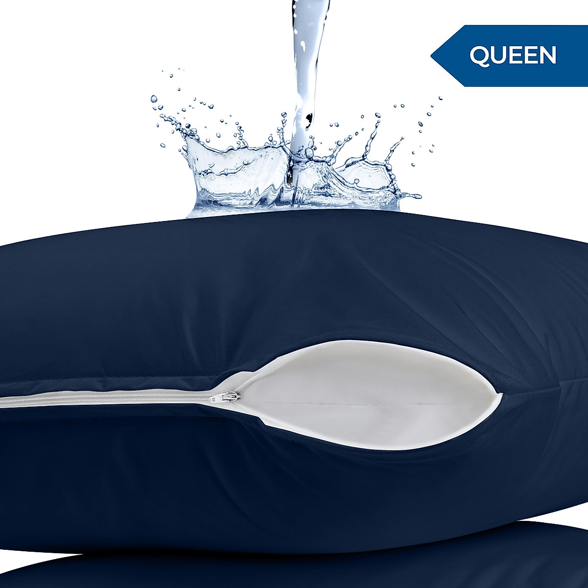 Utopia Bedding Waterproof Pillow Protectors Zippered (2 Pack, Navy) Queen Size, Zippered Pillowcases, Bed Bug Proof Pillow Encasement Covers 20 x 28 Inches