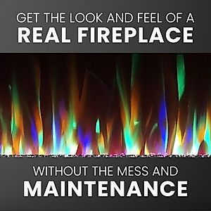 Hanover Fireside 60'' Wall Mounted Electric Fireplace with Crystal Rock Display and LED Multi-Color Realistic Flame, Modern Wall Fireplace Heater for Home and Office with Remote Control in Black