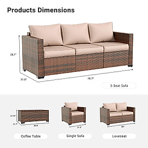 Amopatio Outdoor Patio Furniture Sets, 8 Pieces Outdoor Wicker Patio-Furniture, Outdoor Sectional Patio Set with Storage Table, Patio Conversation Set for Proch Garden Deck (Khaki)