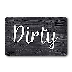 Black and White Wood Clean Dirty Dishwasher Magnet, Reversible Dish Washer Sign, Double Sided Strong Kitchen Flip Indicator, Bonus Universal Magnetic Plate, Neutral Rustic White and Black Magnet