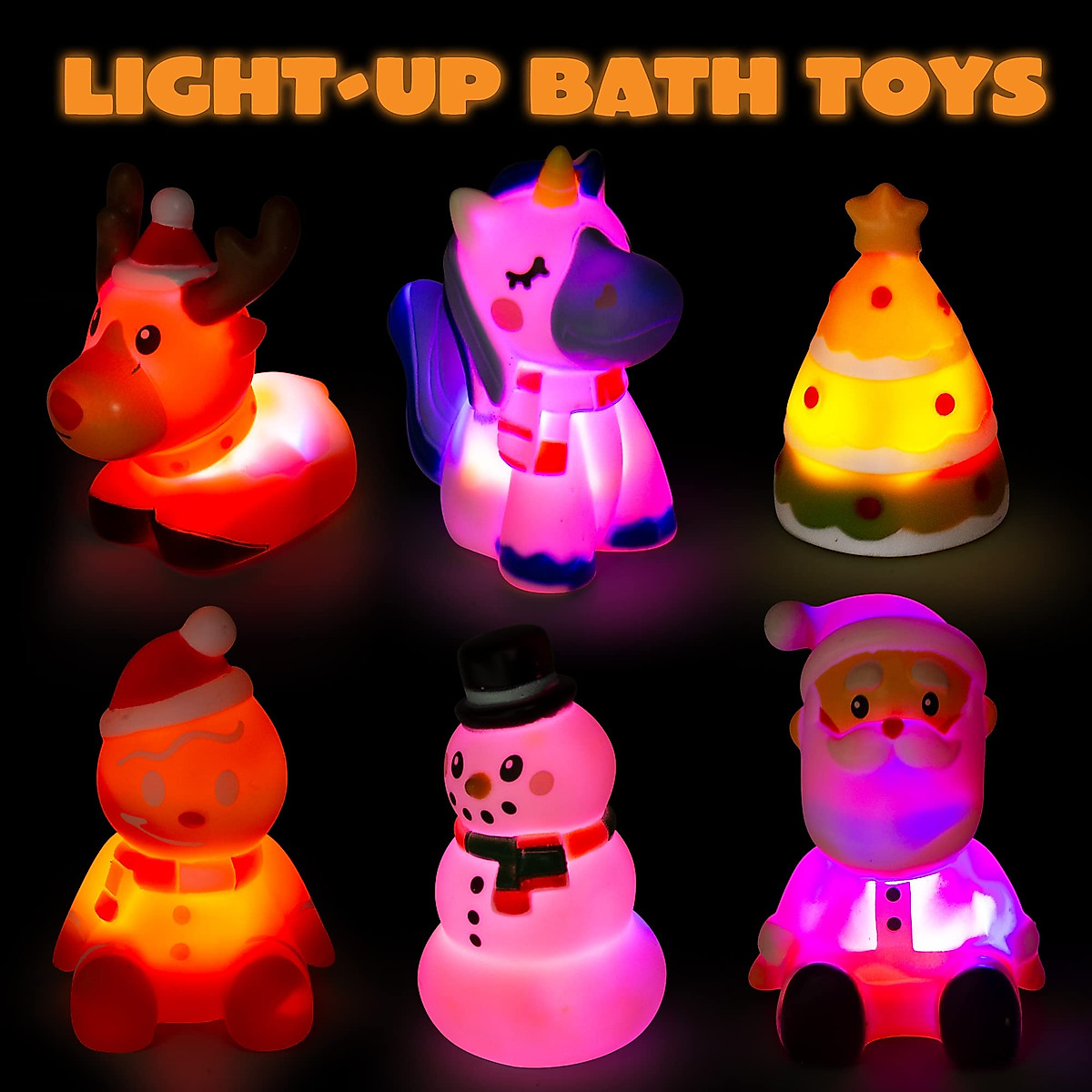JOYIN 6 Pack Bath Toy LED Light-Up Floating Christmas Character Bath Toy for Infants Baby Nephew Toddler Birthday Presents Bath Decoration and Pool Toy