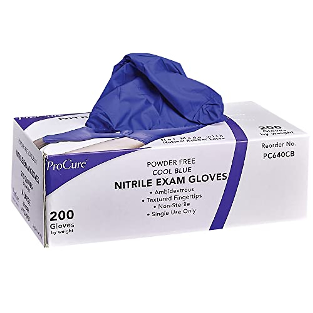 ProCure Disposable Nitrile Gloves Medium, 200 Count - Powder Free, Rubber Latex Free, Medical Exam Grade, Non Sterile, Ambidextrous - Soft with Textured Tips - Cool Blue