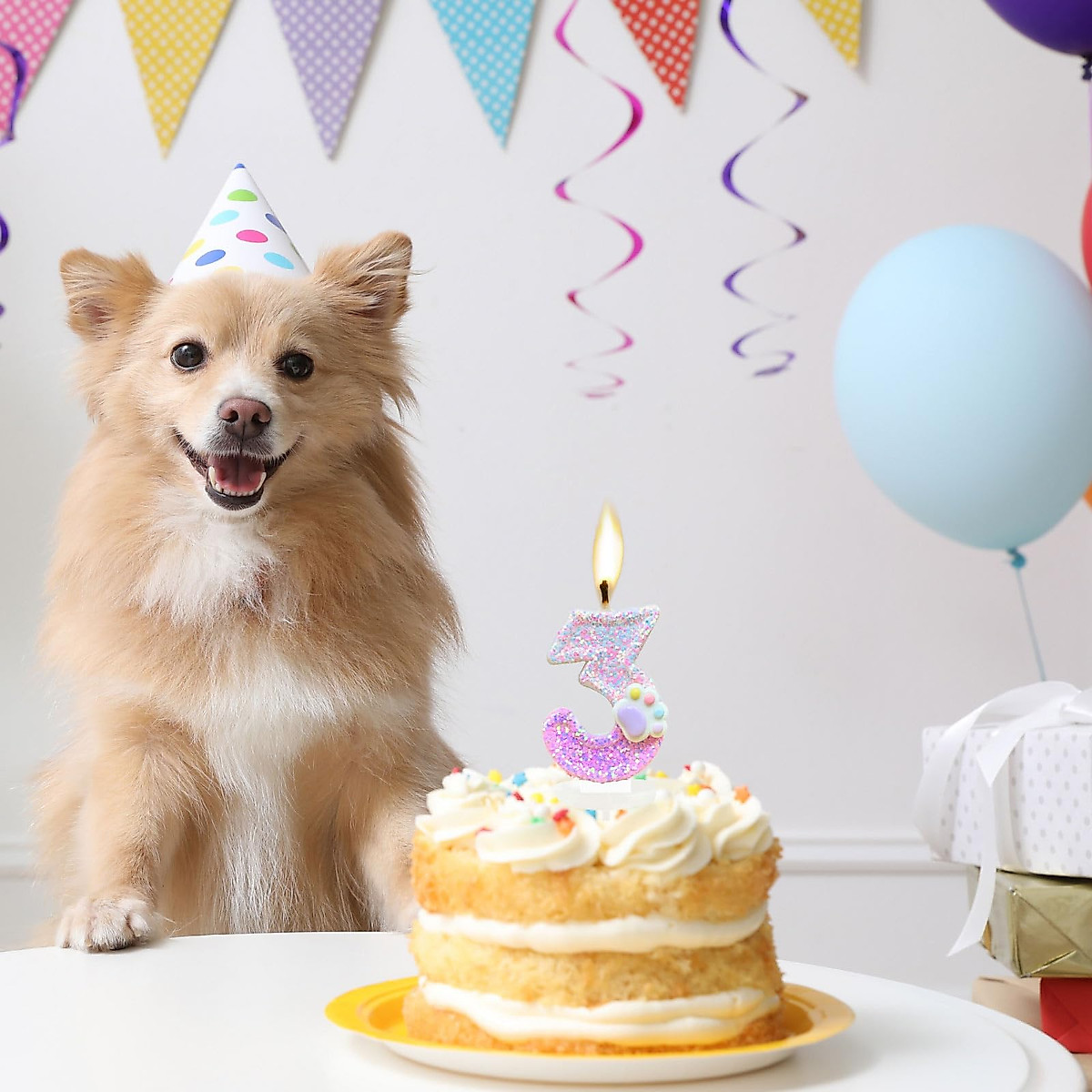 CasaPopz Dog Paw Birthday Number Candles for Cake Decoration, Pink Dog Cat Paw Number 4 Candle, Dog Themed Birthday Cake Topper for Party Decorations Favors Supplies