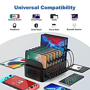 Charging Station for Multiple Devices,Cinlinso 175W/35A 16 Port USB Fast Charging Station,Multi Device Charger Organizer Compatible with iPad,Tablet,Kindle Cell Phone and Other Electronic