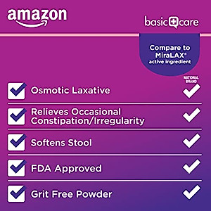 Amazon Basic Care ClearLax Polyethylene Glycol 3350 Powder for Solution, Osmotic Laxative, Relieves Occasional Constipation, Unflavored, 1.68 pound (Pack of 1)