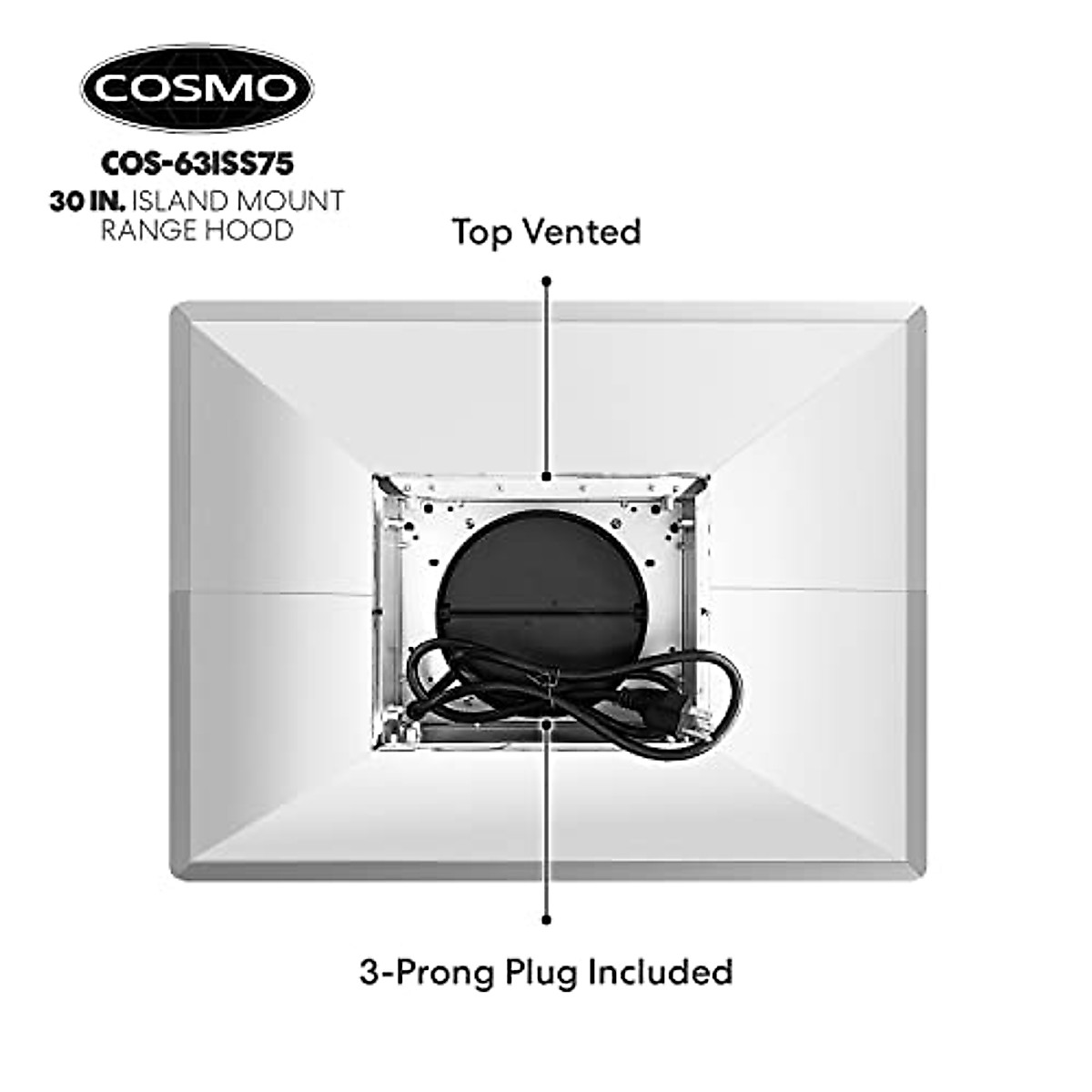 COSMO COS-63ISS75 30 in. Lumin Collection 380 CFM Ducted Island Range Hood, Soft Touch Controls, LED Lights, Stainless Steel