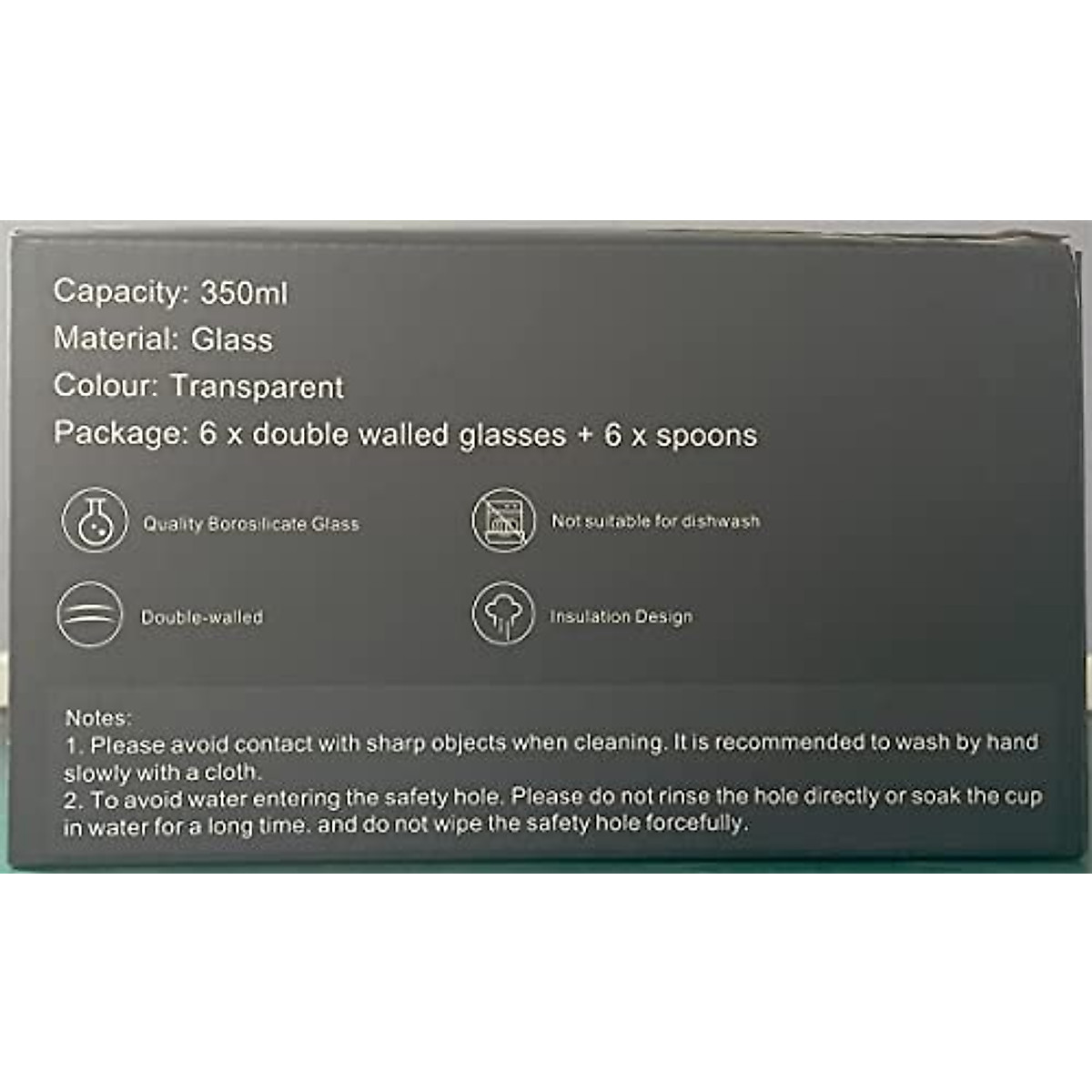 LIBWYS 6 Pack Double Walled Coffee Cups Glasses Mugs, 12oz Espresso Cappuccino Latte Tea Cups with Handle, Heat Resistant Borosilicate Clear Glasses 350ml