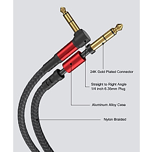 IALEGANT 1/4 Inch Cable TRS Guitar Cable 10 ft 2-Pack, Instrument Cable Guitar AMP Cord Straight to Right Angle 6.35mm Male to Male Stereo Audio Cable for Electric Guitar, Bass, Amplifier, etc.