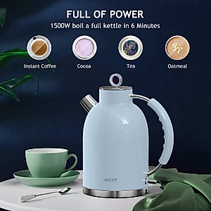 ASCOT Electric Kettle, Stainless Steel Electric Tea Kettle Gifts for Men/Women/Family 1.5L 1500W Tea Heater & Hot Water Boiler, Auto Shut-Off Boil-Dry Protection (Blue)