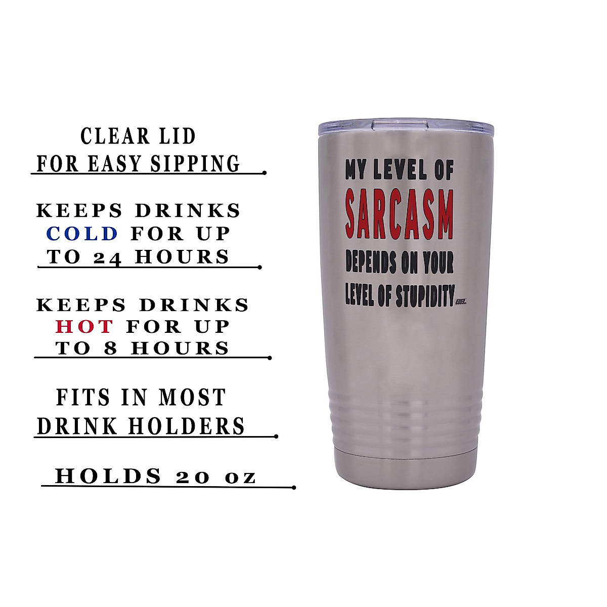 Rogue River Tactical Funny Sarcastic Office Work 20 Oz. Travel Tumbler Mug Cup w/Lid Vacuum Insulated Hot or Cold Level of Sarcasm