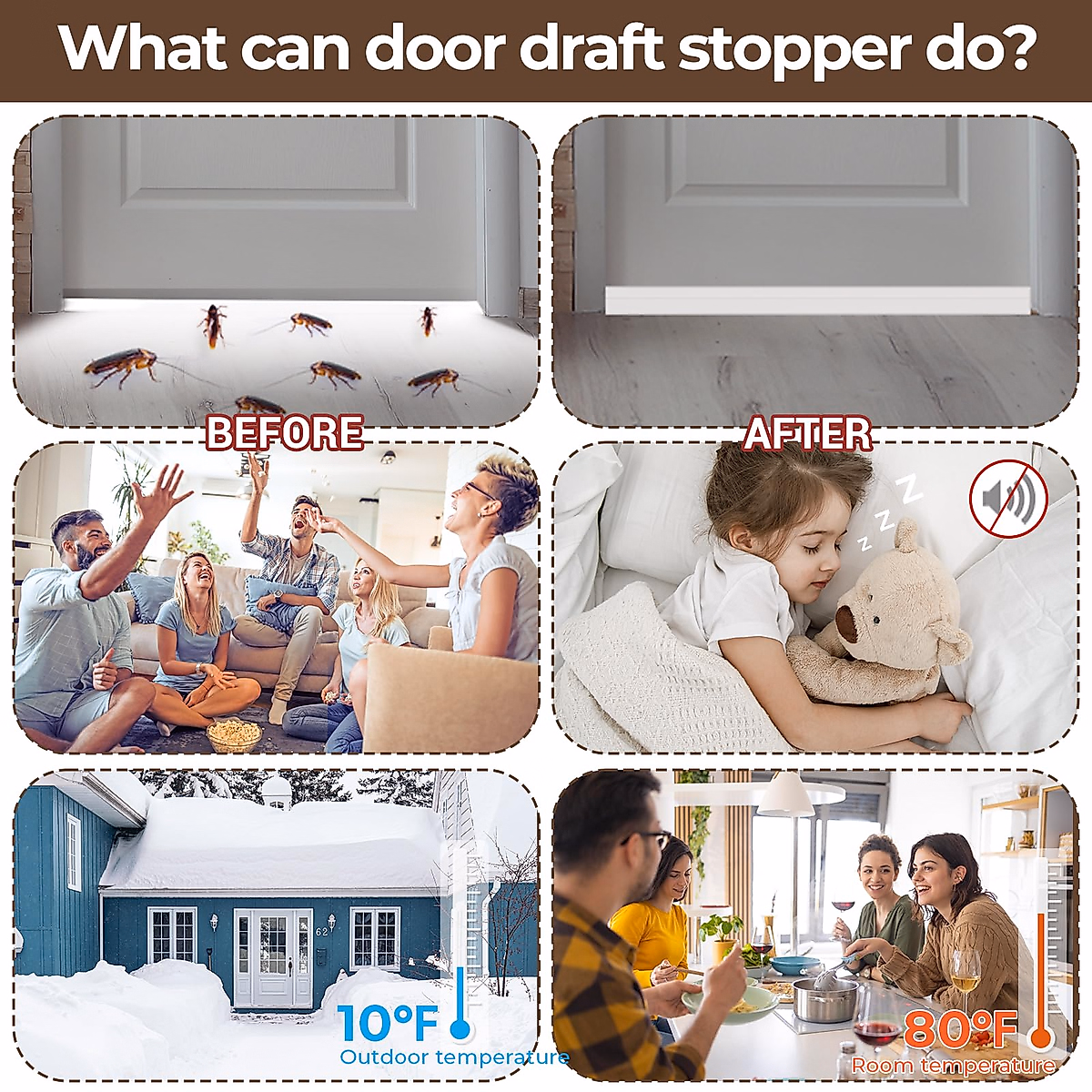Ohuhu Door Draft Stopper for Bottom of Door - 2 Pack 39" L x 2" W Door Draft Blocker Weather Stripping for Bottom of Door - Adhesive Door Seal Gap Underdoor Dust Noise Insulation Draft Guard,White
