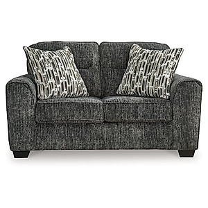 Signature Design by Ashley Lonoke Modern Loveseat with 2 Accent Pillows, Gray