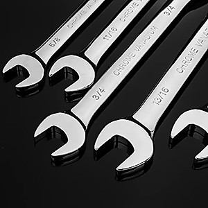 Egofine 15-piece SAE Ratcheting Wrench Set, SAE 1/4" to 1" Chrome Vanadium Steel, 12-Point Ratchet Wrenches, 72-Teeth Open End and Box End Combination Tool with a Roll Up Storage Bag