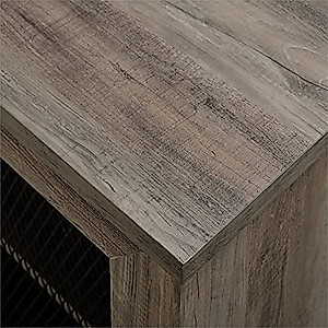 Walker Edison Farmhouse Sliding Mesh Barn Door 70" Industrial TV Stand Console in Rustic Grey Wash