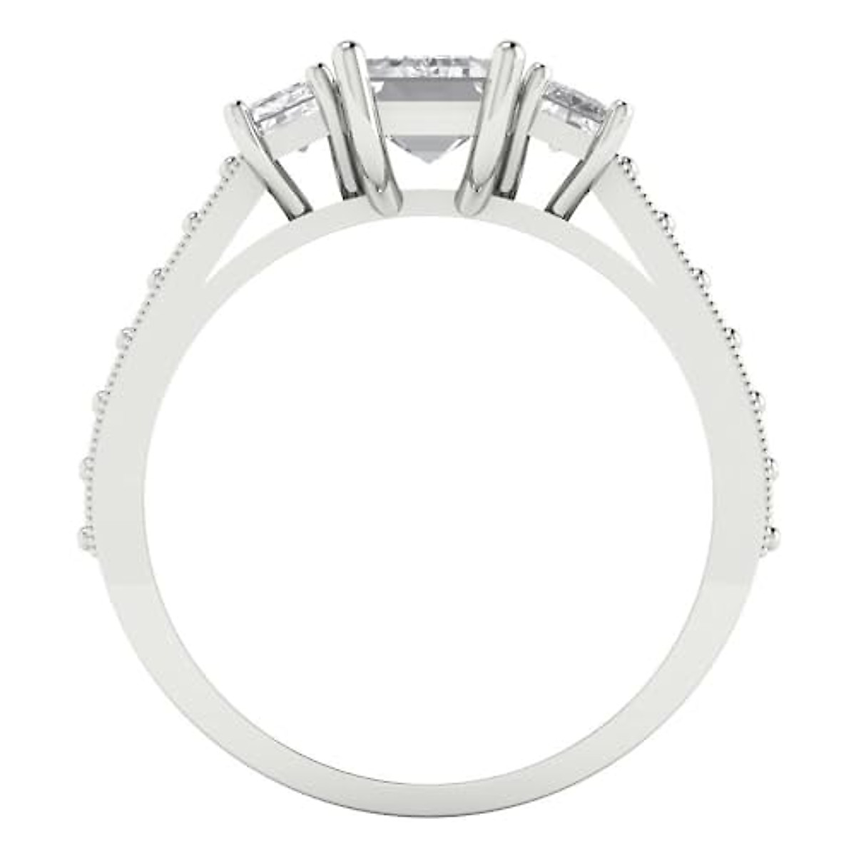 Clara Pucci 1.76ct Emerald Cut Solitaire 3 stone Moissanite Proposal Designer Wedding Bridal art deco Anniversary Ring 14k White Gold