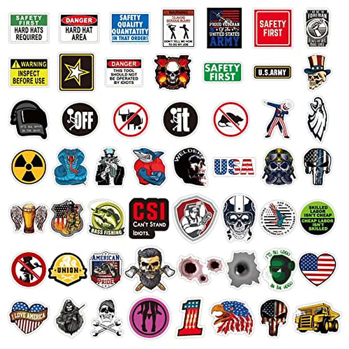 50 pcs Hard Hat Stickers and Decals Funny Toolbox Warning Sticker Helmet Stickers Welding Stickers Construction Stickers for Adults, Mechanics, Electricians, Military, Construction, Welders