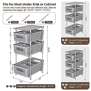 LIWAKA 2 Pcs 4 Tier Bathroom Cabinet Organizer,Pull Out Storage Organizer Under Sink Organizers with Dividers,Medicine Pantry Organization and Storage,Grey
