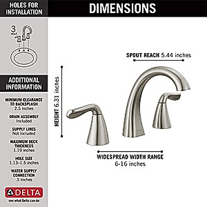 Delta Faucet Arvo Widespread Bathroom Faucet Brushed Nickel, Bathroom Faucet 3 Hole, Bathroom Sink Faucet, Drain Assembly, SpotShield Stainless 35840LF-SP