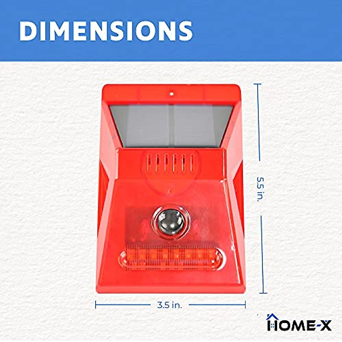 HOME-X Solar Alarm and Flash with Remote, Waterproof, 4-Mode Solar-Powered Alarm with Motion Sensor, Security Alert, Motion-Activated Strobe