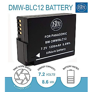 BM Premium High Capacity DMW-BLC12 Battery and Battery Charger for Panasonic Lumix DC-FZ1000 II DC-G95 DMC-G85 DMC-GH2 DMC-G5 DMC-G6K DMC-G7 DMC-GX8 DMC-FZ200 DMC-FZ300 DMC-FZ1000 DMC-FZ2500 Cameras