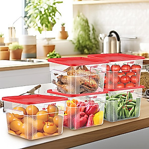 Ziliny 8 Pack Polycarbonate Square with Red Lids 12 Qt Food Storage Containers Commercial Airtight Clear Bucket Brining Food Container