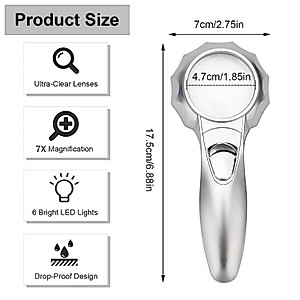 Rongon Magnifying Glass with Light Handheld Reading Magnifier Umbrella Shape with 6 LED Lights HD Reading Magnifying Lens Loupe (7X)