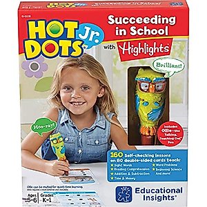 Educational Insights Hot Dot Jr. Succeeding in School Set with Highlights, Homeschool & School Readiness, 160 Multi-Subject Lessons, Interactive Pen Included, Ages 5+