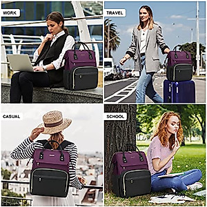 LOVEVOOK Laptop Backpack Purse for Women, 17 Inch Computer Business Stylish Backpacks, Doctor Nurse Bags for Work, Casual Daypack Backpack with USB Port, Dark Purple-Black