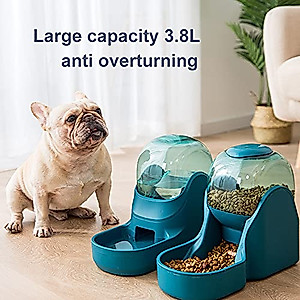 Automatic Dog Cat Feeder and Water Dispenser,Pet Food Bowl, Gravity Food Feeder and Waterer Set for Small Medium Dog Puppy Kitten, Large Capacity 1 Gallon x 2 (Retro Green)