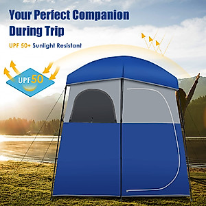 Tangkula Double-Room Shower Tent, Oversize Space Privacy Tent for Camping with Floor, Portable Camping Changing Tent with Removable Rain Fly, Storage Bag for Dressing, Toilet