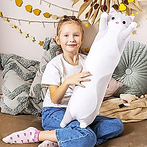Cute SEENEEY Cat Pillow: Soft 50cm Cartoon Stuffed Animal Toy for Kids & Girls (Long Grey Cat)