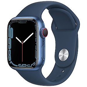 Apple Watch Series 7 (GPS + Cellular, 45mm) Blue Aluminum Case with Abyss Blue Sport Band, Regular (Renewed)