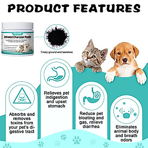 Activated Charcoal for Dogs, Cats, and All Pets, Charcoal for Dogs Poisoning, Digestive Health, Gas & Liver Support, Non-GMO, Gluten Free,3.53oz(Powder)