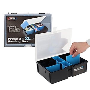 BCW Prime X4 XL Gaming Box | Playing Card Storage Box for Decks and Game Accessories, Includes Removable Dividers and Dice Trays | Trading Card Storage Box for Gaming | Pokemon, MTG, Naruto Cards