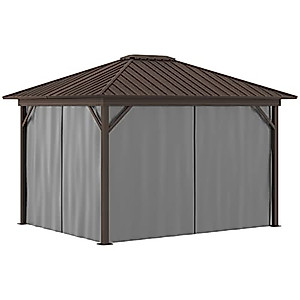 LJMXE 10' X 12' Outdoor Hardtop Gazebo with Aluminum Frame, Metal Roof Gazebo Canopy with Curtains and Netting