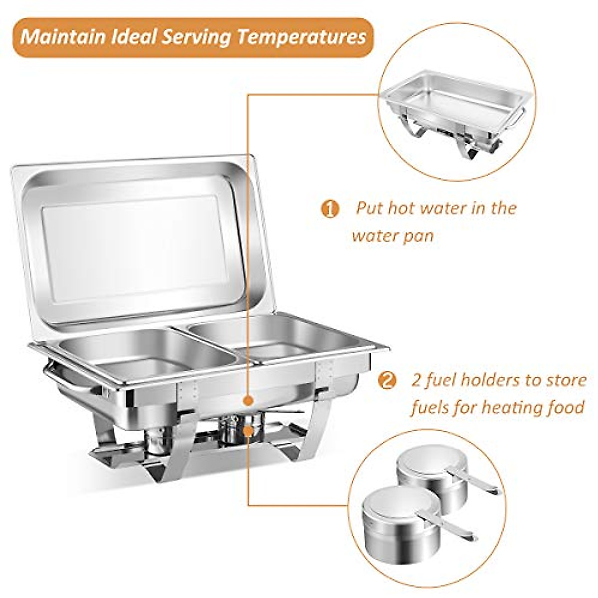 Giantex 2 Packs Chafing Dish 9 Quart Chafer Dishes Buffet Set Stainless Steel Rectangular Chafing Dish Set Full Size with 2 Half Size Pan (23.5" Lx 14”Wx12”H (9 Quart))