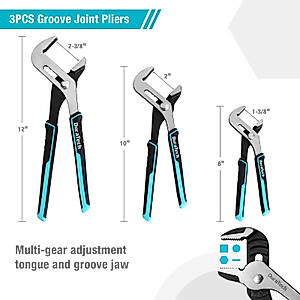 DURATECH 8-Piece Pliers Set with Rolling Pouch, Premium Cr-V/Cr-Ni Construction, (12", 10", 8" Groove Joint Pliers, 8" Adjustable Wrench, 8" Linesman, 6" Long Needle Nose, 6" Slip Joint, 6" Diagonal)