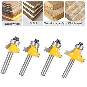 TOTOWOOD Roundover Router Bit Set，4pcs Router bit Set，1/4 inch Shank，Radius in 1/8", 1/4", 3/16", 5/16"，Bearing Guide for Rounding Edge bit