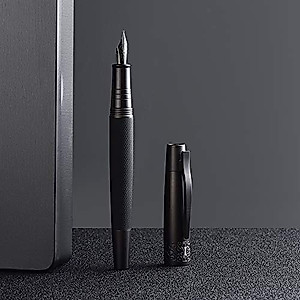 Hongdian 6013 Matte Black Fountain Pen Titanium Black Extra Fine Nib with Metal Gift Box Set