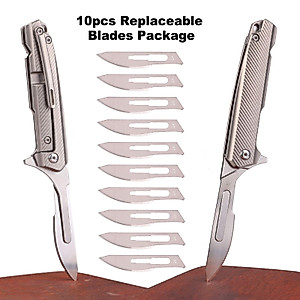 Samior S099 Mini Flipper Scalpel Folding Pocket Knife, 10pcs #24 Replaceable Blade, Highend CNC 6AL4V Titanium Handles Frame Lock Slim Pocket Clip, Utility EDC Keychain Knives, 1.2oz