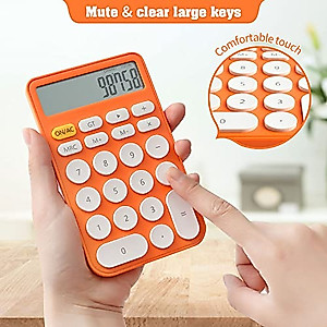 AOAILION Standard Calculator 12 Digit with Large LCD Display and Big Buttons,Cute Calculator,Desktop Calculator for Office, Home, School (Orange+White)