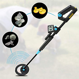 allsun Waterproof Handheld Kids Metal Detector Junior, 6 Inch Search Coil Adjustable 32''-40'' Small Beginner Gold Finder Hunter Treasure, Underwater Beach Yard Ground LCD Exploration Hiking