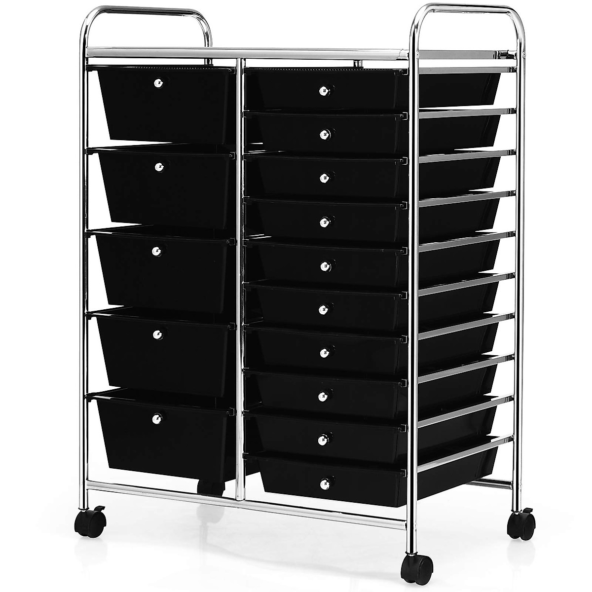 GOFLAME 15-Drawer Rolling Storage Cart, Multipurpose Movable Organizer Cart, Utility Cart for Home, Office, School, Black
