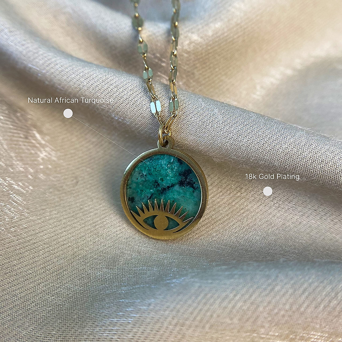 Evil Eye Necklace Gold 18k Turquoise Crystal Necklace for Protection Luxury Turquoise Pendant Natural Crystal Jewelry